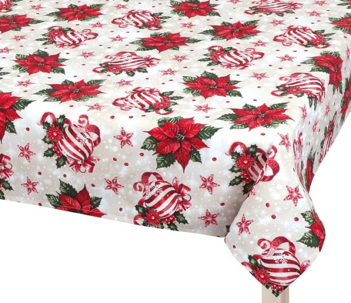 Bellatex Ubrus VÁNOCE Vánoční ozdoby Červená,Zelená,Bílá rozměr 120x140 cm
