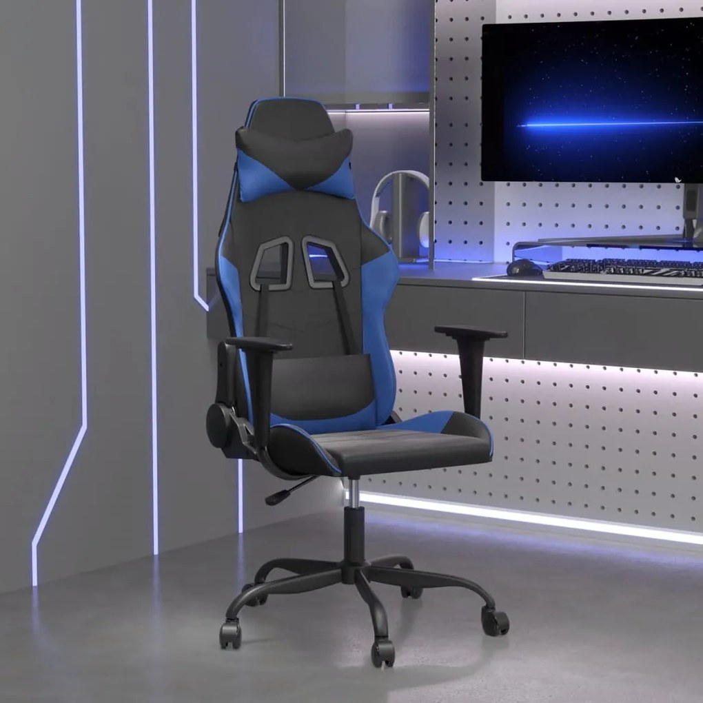 Masážní herní židle černá a modrá umělá kůže - Default Title
