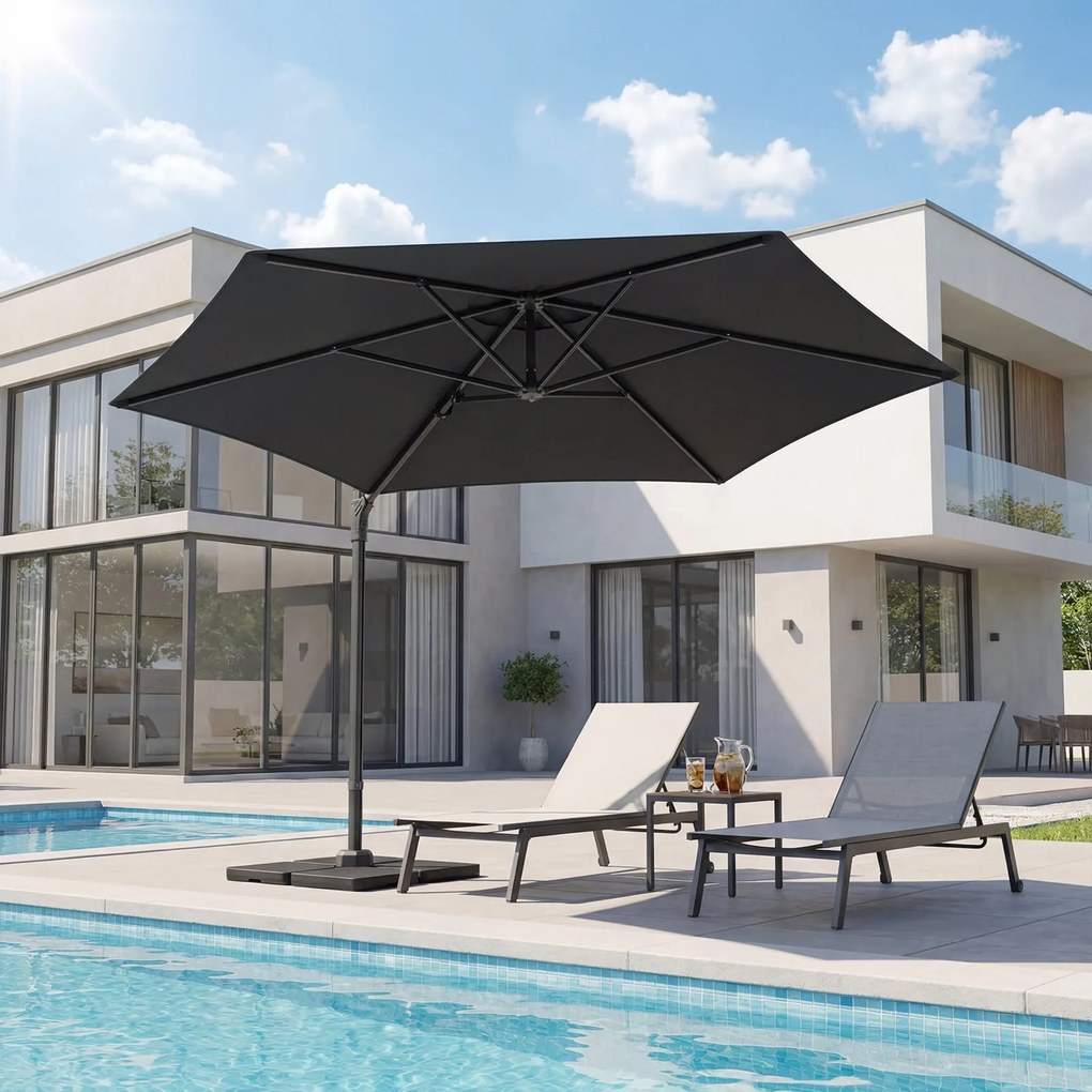Costway 3 m slunečník s 360° rotací ventilační otvor křížová základna – šedá
