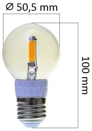 Retro LED žárovka E27 2W 210lm, studená, filament, ekvivalent 20W