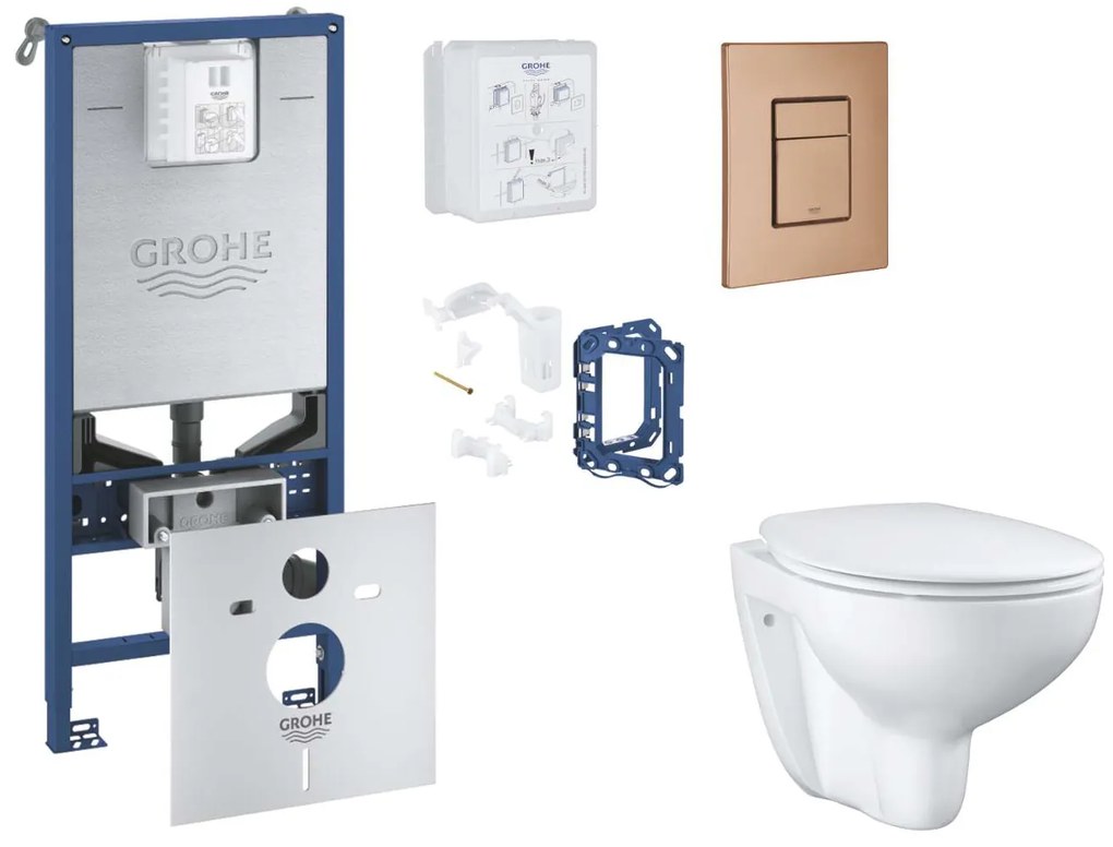 Grohe Rapid SLX - Set předstěnové instalace, klozetu, sedátka SoftClose, tlačítka Skate Cosmopolitan a sady pro vhazování tablet, kartáčovaný Warm Sunset SANI11BB4143