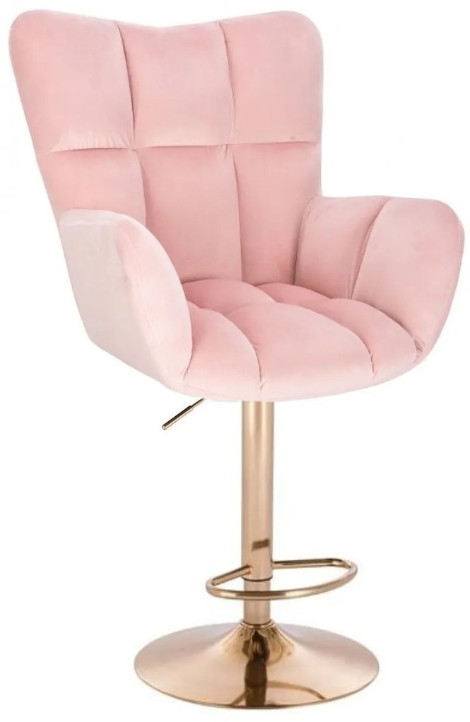 LuxuryForm DESIGN Barové křeslo AURORA VELUR na zlaté kulaté podstavě - světle růžové