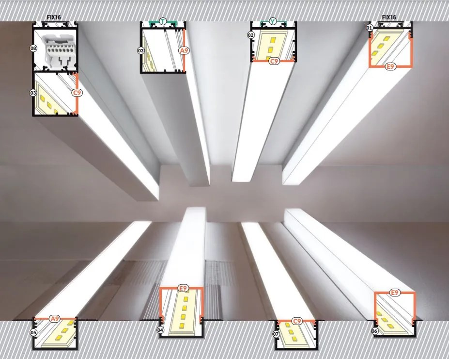 DANLUX LED profilové svítidlo přisazené/zavěšené/zapuštěné lineární 4m 13050lm Teplota světla: 3000K, Barva materiálu: černá, Typ montáže: Zapuštěná