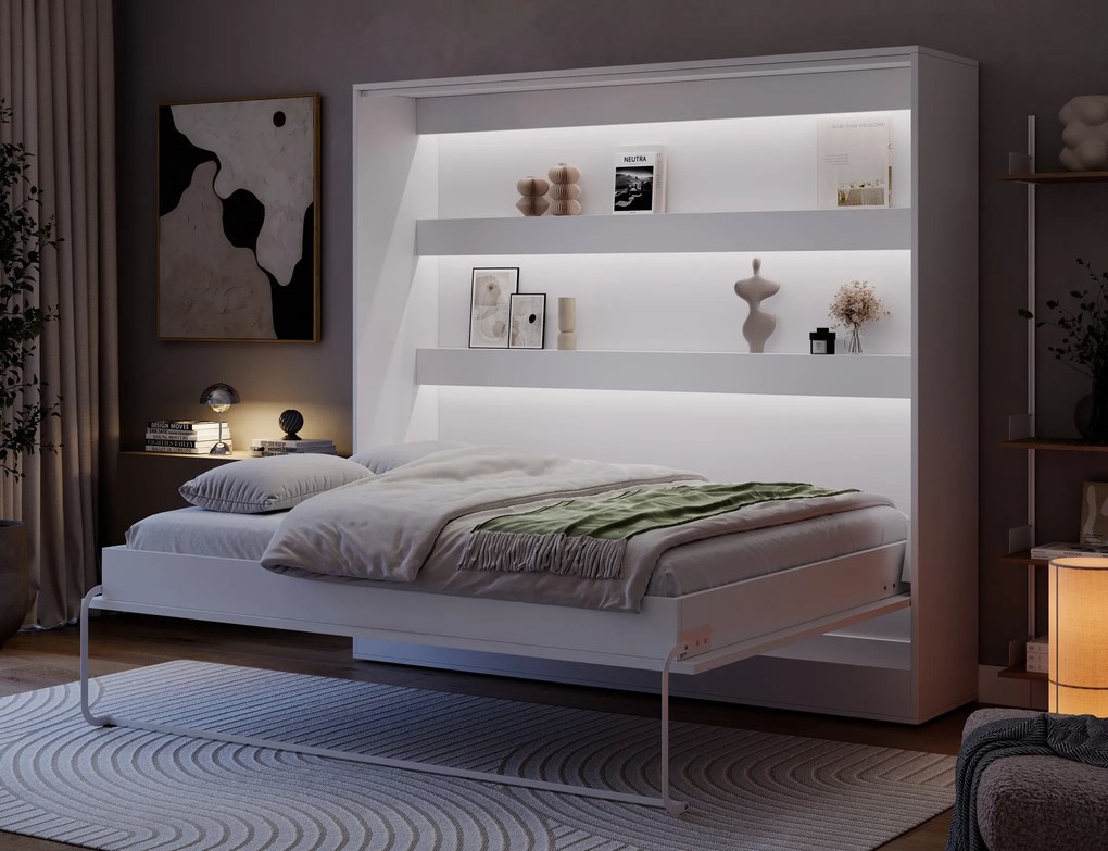 Devesto Sklápěcí postel Horizontální 160 Bílá LED