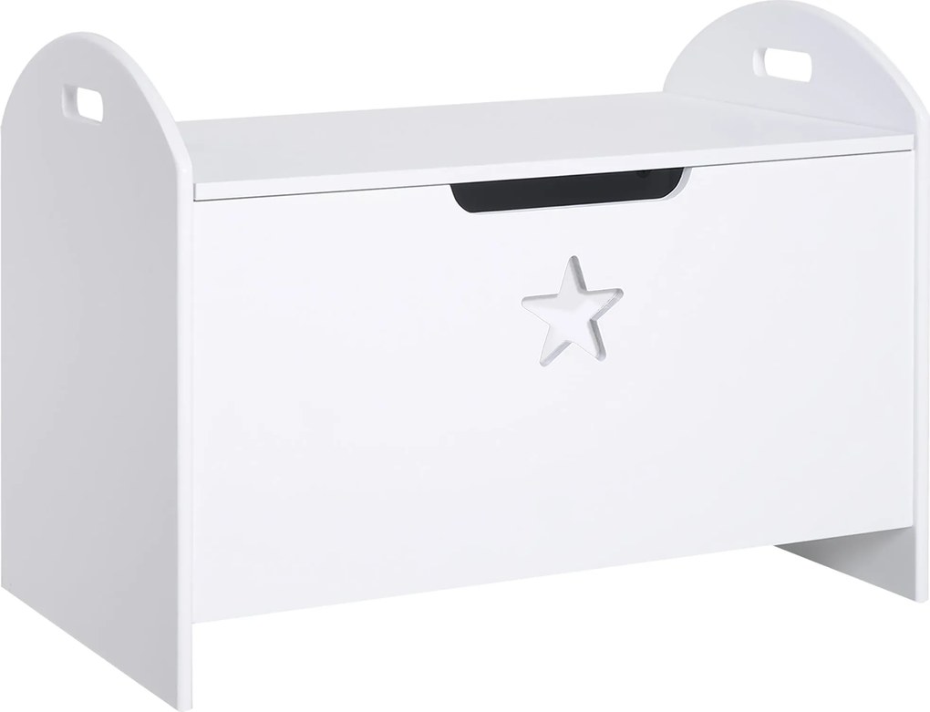 HOMCOM Dětský úložný box na hračky s flipovým víkem a bezpečnostním mechanismem 62x40x46,5 cm Prostorný prostor nosnost 20 kg Bílá | Aosom
