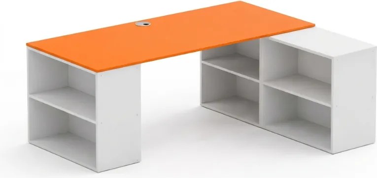 Kancelářský psací stůl s úložným prostorem BLOCK B01, 180 × 160 cm, bílá/oranžová