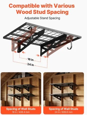 Dvoupatrový vysoce odolný nástěnný regál do garáže, 610 × 914 mm VEVOR – 914 × 620 × 210 mm