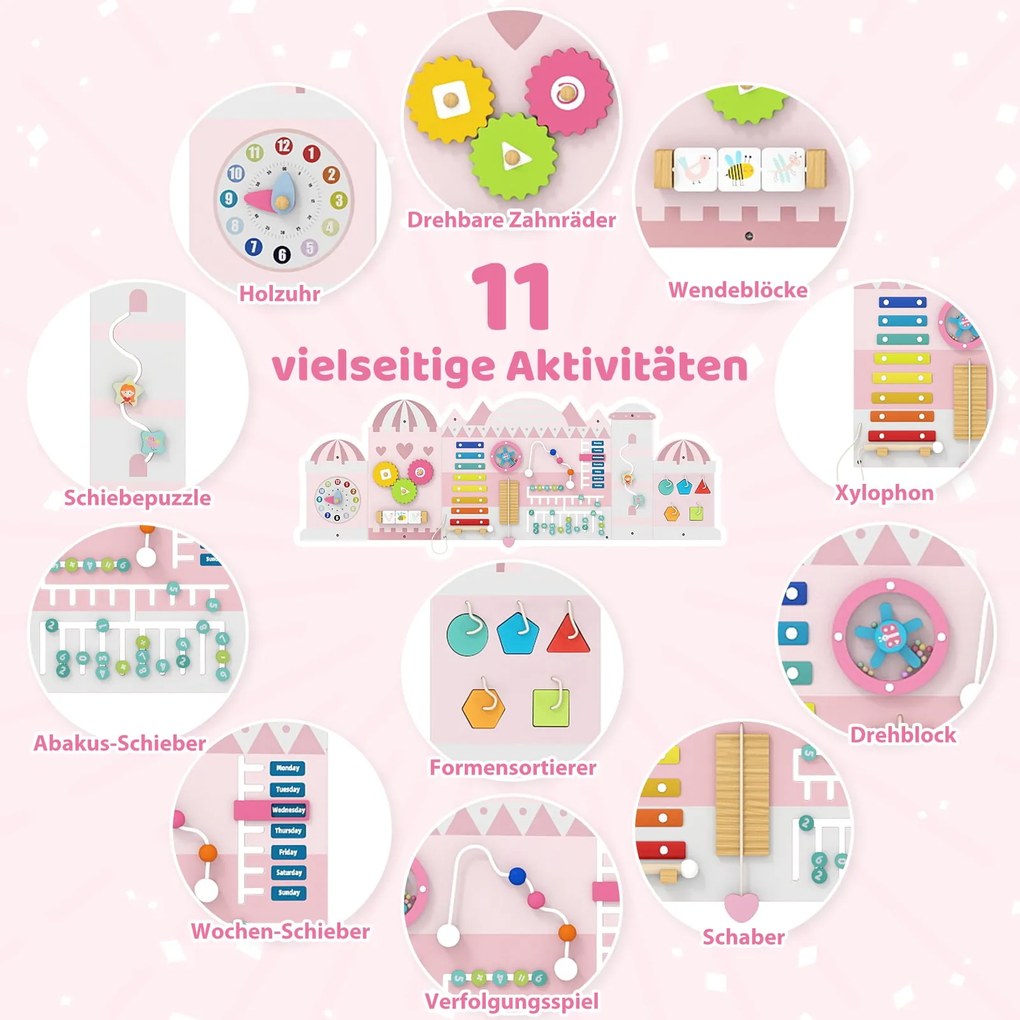Costway Batole Activity Wall 11-in-1 Montessori dřevěná nástěnná hračka