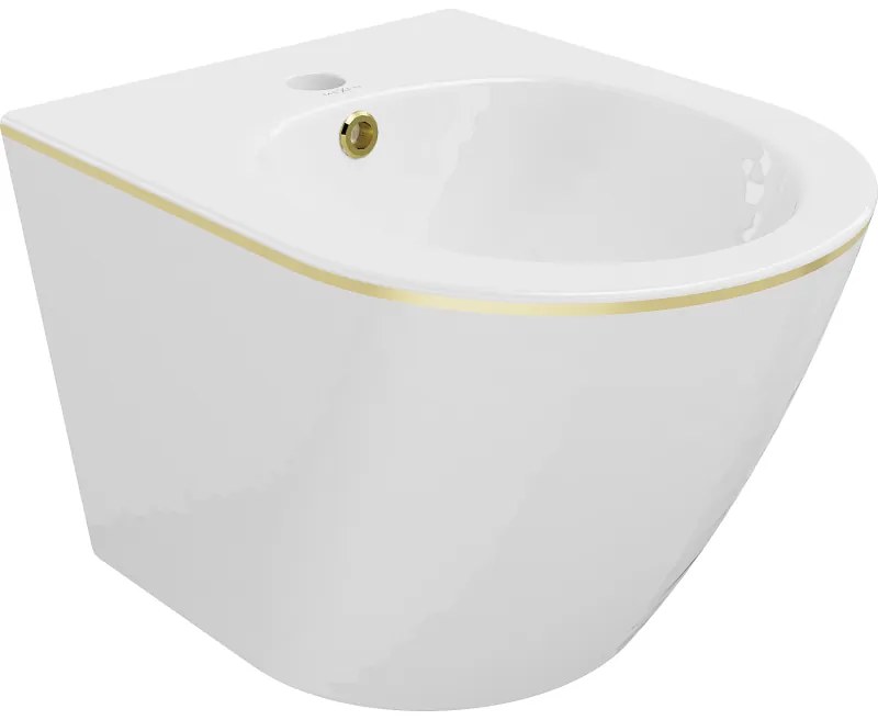 Mexen Lena, závěsný bidet 480x370x325 mm, bílá - zlatý okraj, 35224805