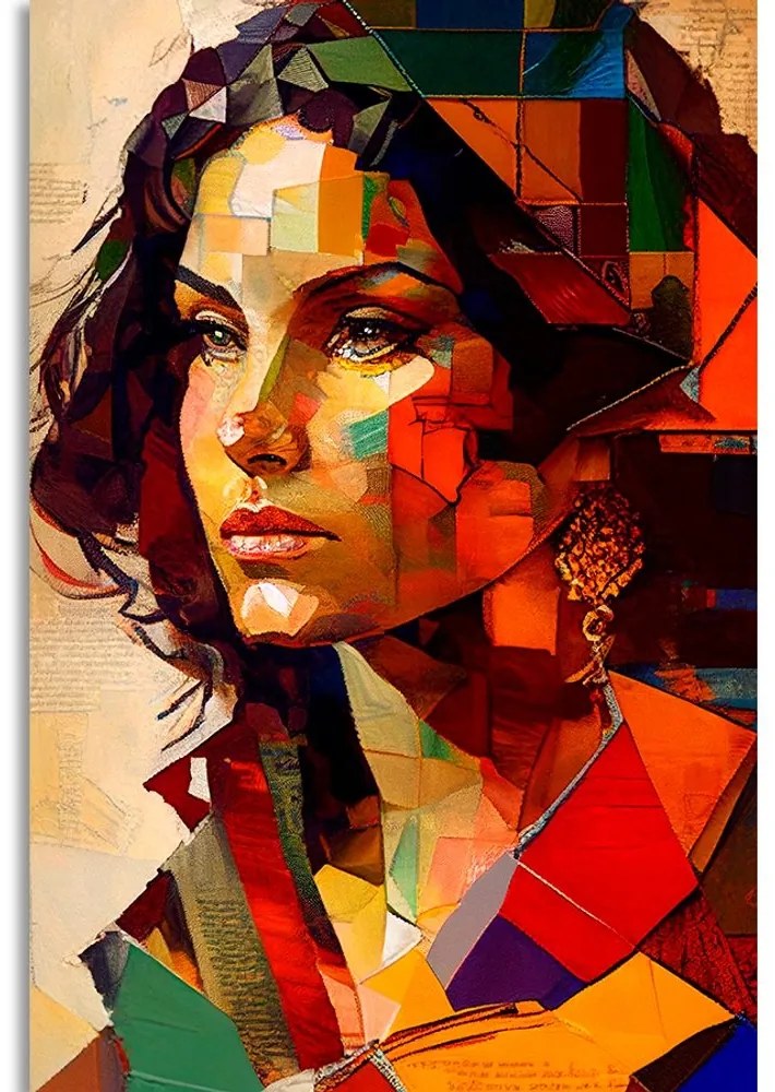 Obraz profil ženy v patchwork designu - 40x60