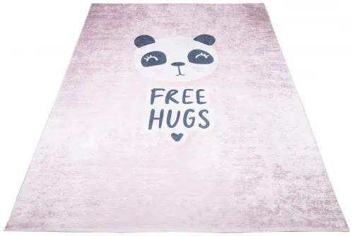 Dětský kusový koberec vhodný k praní BAMBINO 2554 Panda protiskluzový fialový krémový Rozměr: 160x230 cm
