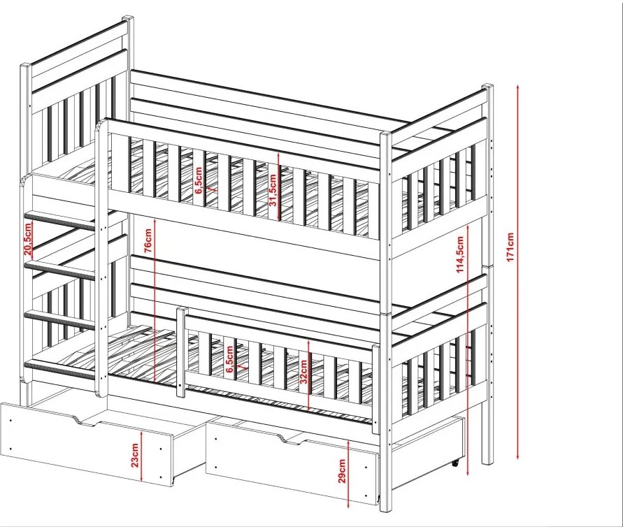 Legno Dětská patrová postel Monna borovice Rozměr (cm): 80x180