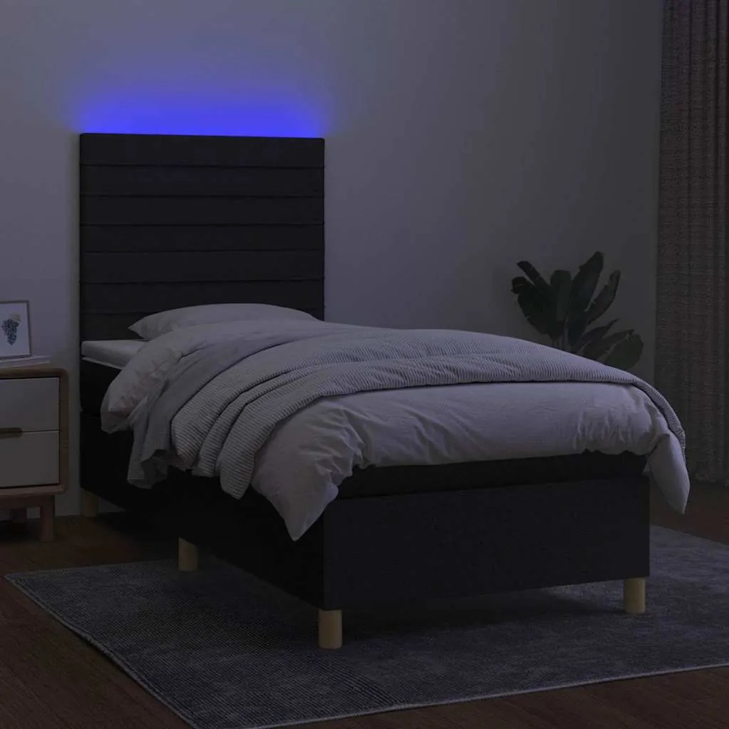 Box spring postel s matrací a LED černá 80 x 200 cm textil 3135471
