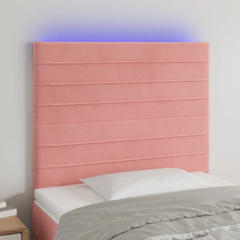 Čelo postele s LED růžové 80x5x118/128 cm samet