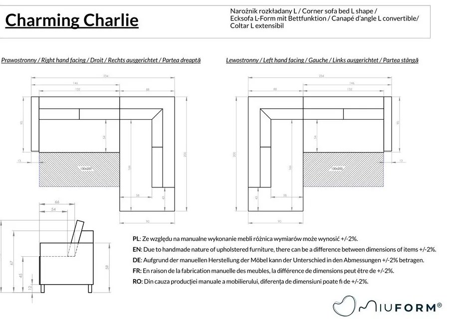 Šedá rozkládací rohová pohovka (pravý roh) Charming Charlie – Miuform