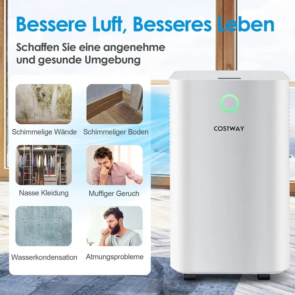 Costway 15㎡ Odvlhčovač 15 L Odvlhčovač se 3 režimy Mobilní odvlhčovač, bílý