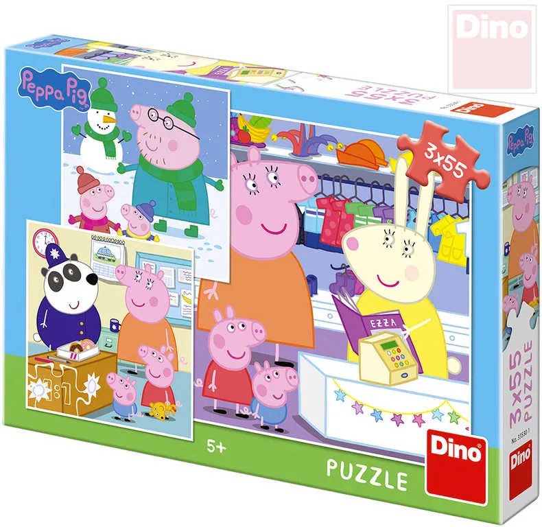 DINO Puzzle 3x55 dílků Peppa Pig Veselé odpoledne 18x18cm skládačka 3v1 dn335301