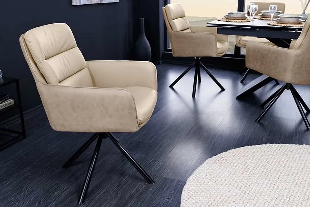Designová otočná židle Maddison béžová kůže