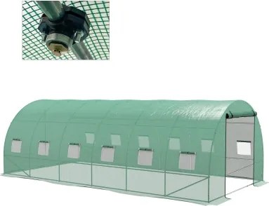 Outsunny tunelový skleník 6x3x2 m s integrovaným zavlažovacím systémem 12 síťovaných oken a 1 rolovací dveře zelená