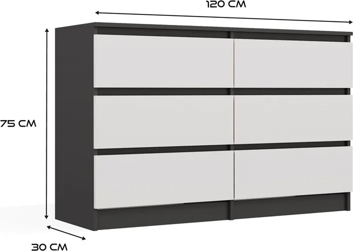 FALCO Komoda Malvína M6 120 antracit/bílá