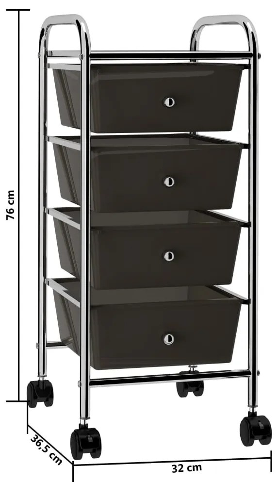 vidaXL Marketos Mobilní úložný vozík se 4 zásuvkami černý plastový