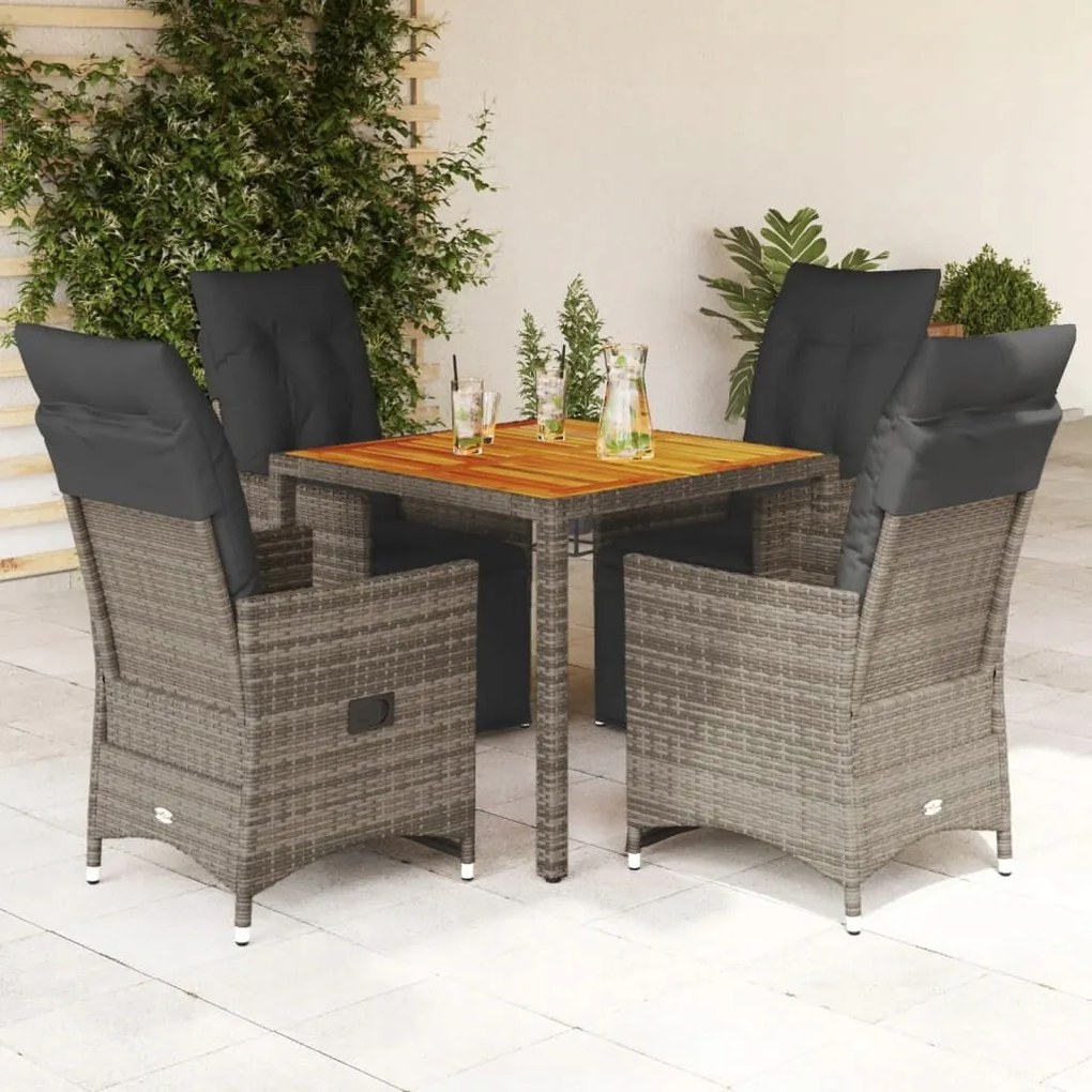 5Dílný Zahradní Bistro Set S Poduškami Šedý Polyratan dřevo 4 90 x 90 x