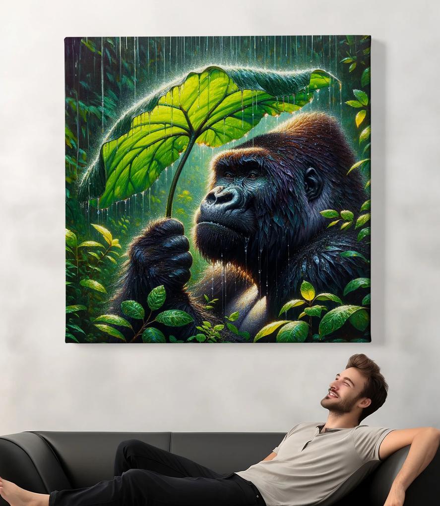 Obraz na plátně - Gorila se schovává před deštěm FeelHappy.cz Velikost obrazu: 100 x 100 cm