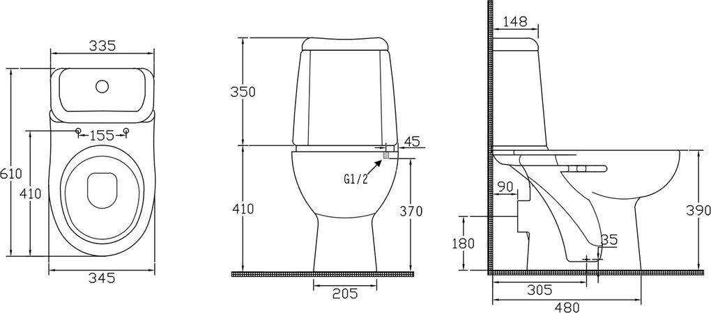 Aqualine Aqualine, RIGA WC kombi, zadní odpad, splachovací mechanismus, RG601