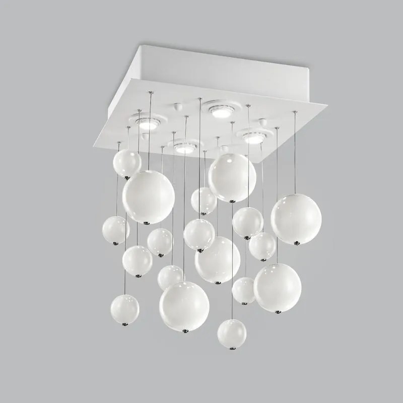 Metallux 254.340.02 Bolero, luxusní závěsné svítidlo, 18 kuliček bílého skla, 4x10W LED, 40x40cm, délka závěsu: 70cm