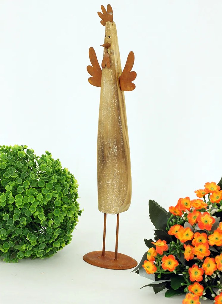 Kuře, dřevěná dekorace s kovem - ZA807207