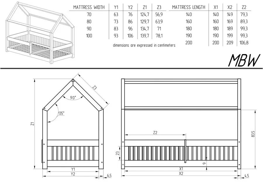 Domečková dětská postel z borovicového dřeva s úložným prostorem a výsuvným lůžkem v přírodní barvě 80x200 cm Mila MBW – Adeko