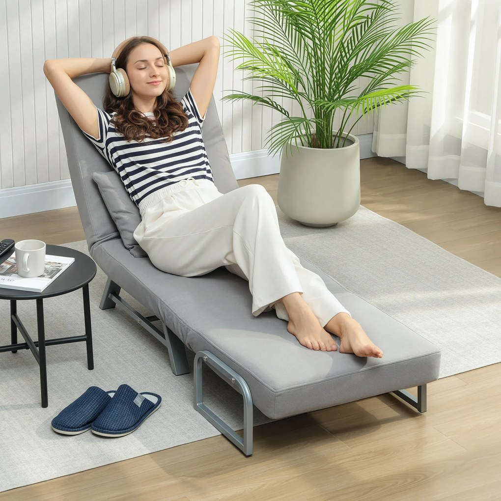 HOMCOM Rozkládací křeslo, čalouněné křeslo, přeměnitelné na postel pro hosty, ergonomické, světle šedé