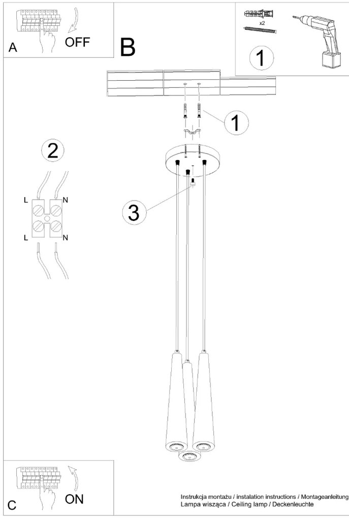 Závěsné svítidlo Sula 3p, 3x dřevěné stínítko