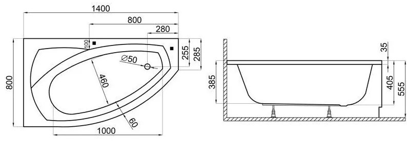 Polimat Frida 140x80 akrylátová vana Délka vany: 140cm, Orientace: Levá