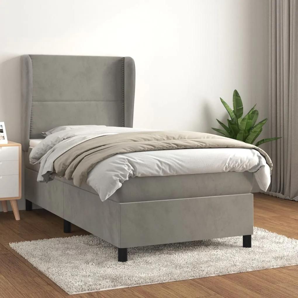Box spring postel s matrací světle šedá 90x200 cm samet,  3129129