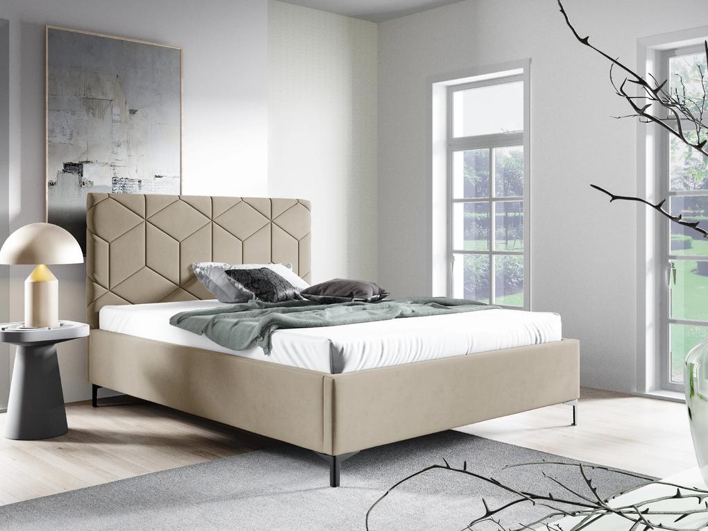 Eka Čalouněná postel BOX+ 160x200 cm Barva látky Trinity: (2304) Béžová, Úložný prostor: S dřevěným rámem úložného prostoru