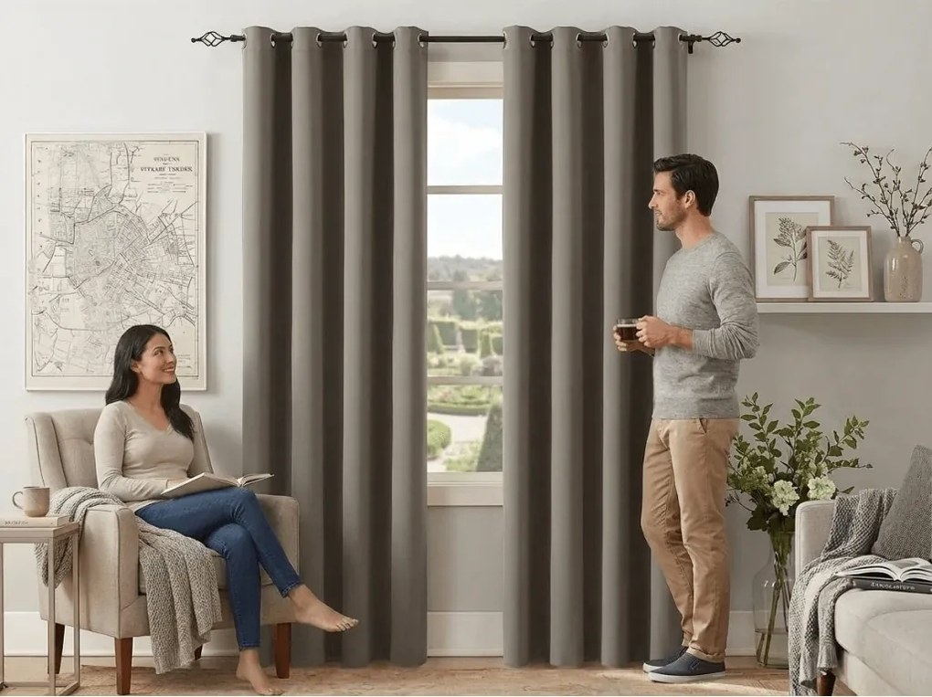Závěs OXFORD 140x270 cm, šedohnědý Zavěšení: Řasící páska