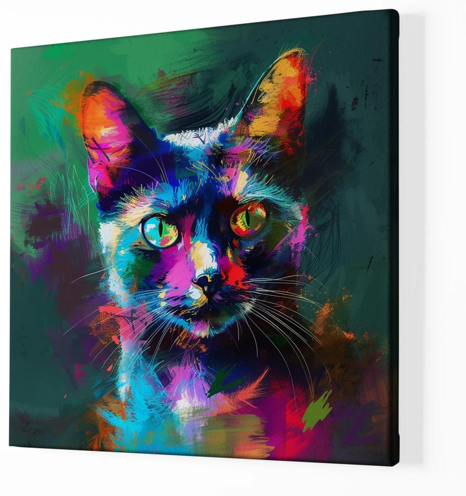 Obraz na plátně - Kočka s divokým pohledem FeelHappy.cz Velikost obrazu: 60 x 60 cm