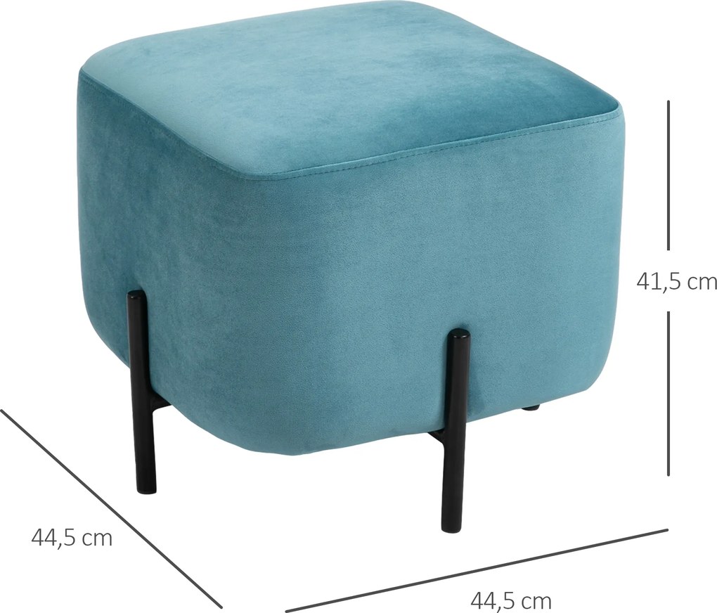 Podnožka HOMCOM z polyesteru a oceli 44,5 x 44,5 x 41,5 cm v tyrkysové barvě, pohodlná a stylová pro váš domov