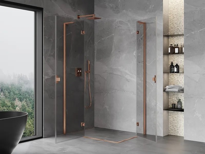 Mexen Mist-H L Duo, 2-křídlý sprchový kout 120 x 85 cm, čiré sklo, měděný matný profil, 8A5L-120L-085P-65-00