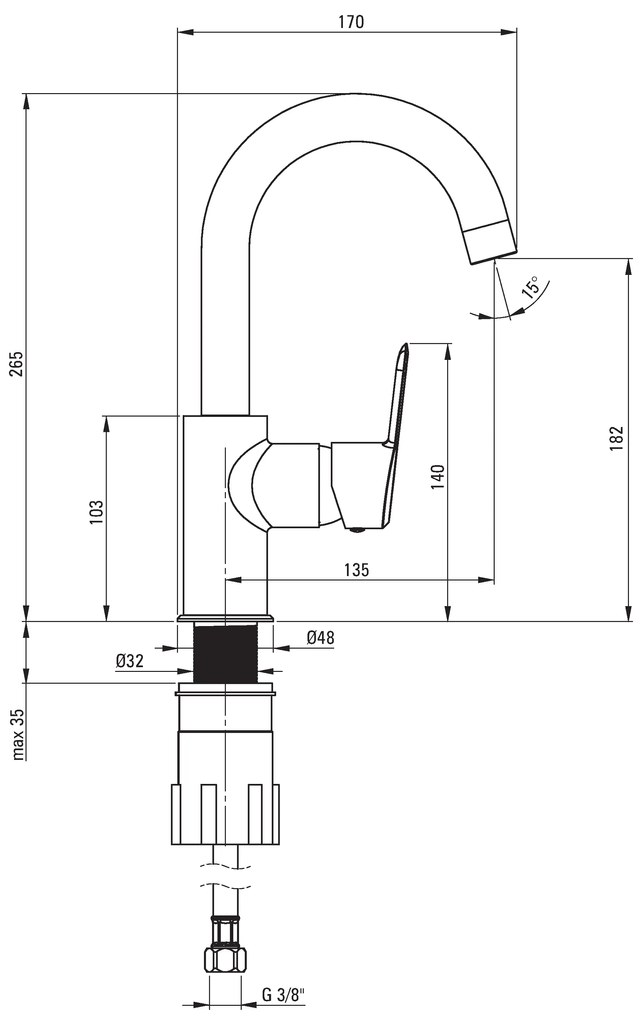 Deante Arnika, vysoká umyvadlová baterie s výlevkou typu "U" , chromová, BQA_024M