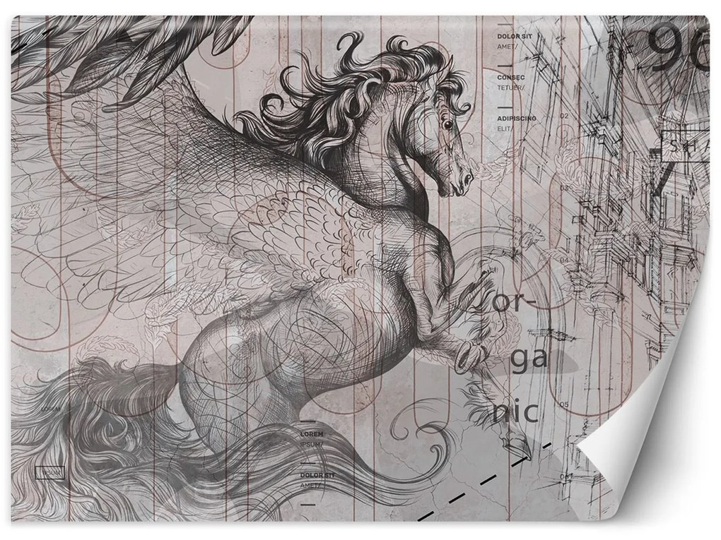 Gario Fototapeta Pegasus - vyděšený kůň na abstraktní grafice Materiál: Vliesová, Rozměry: 100 x 70 cm