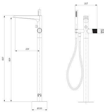 OMNIRES CT8033CR - Volně stojící vanová sada s baterií CONTOUR lesklý chrom