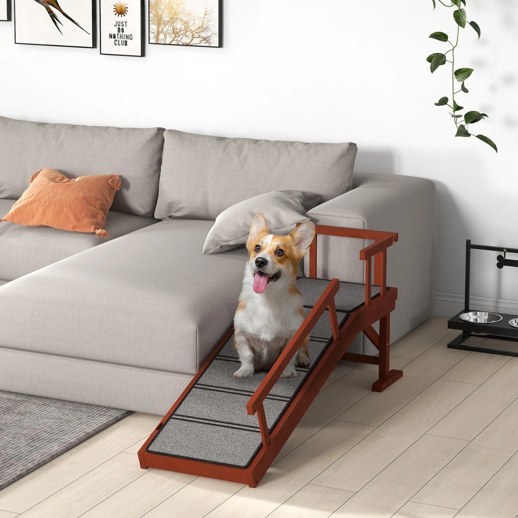 PawHut rampa pro psy, do 30 kg, rampa pro zvířata s odnímatelným zábradlím, protiskluzová rampa pro boty, pomůcka pro stravování psů, 125 x 40 x 56 c…