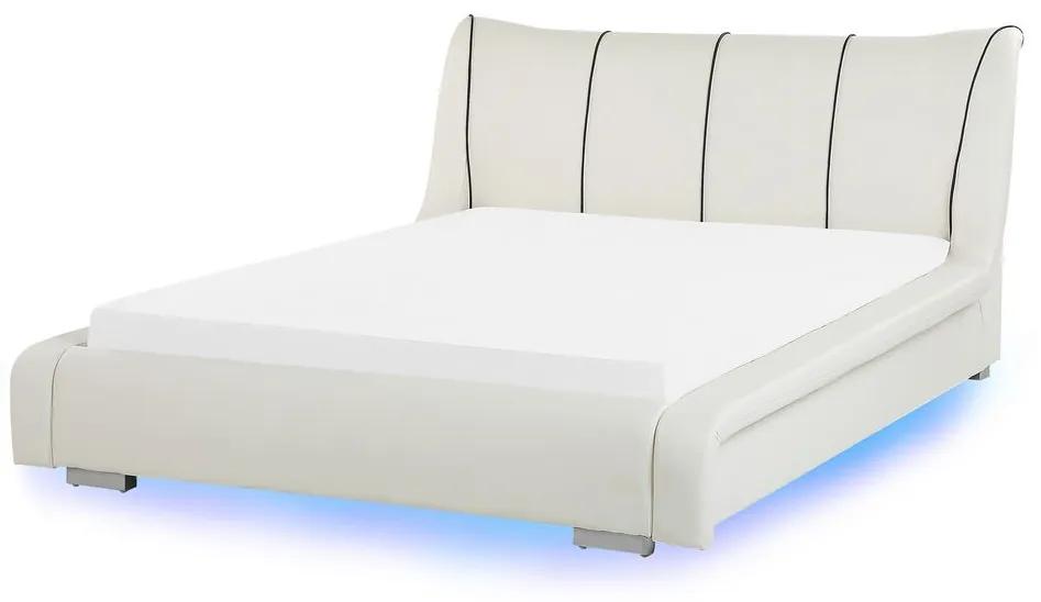 Bílá kožená LED postel 140 x 200 cm NANTES Beliani