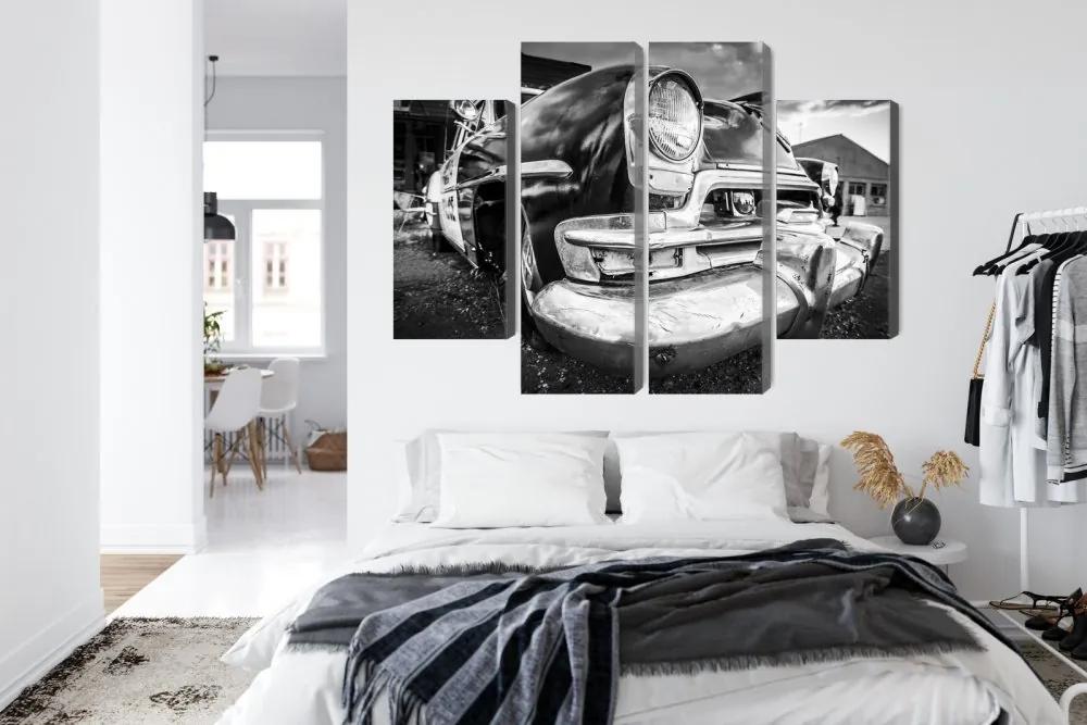 Vícedílný obraz Černobílé Americké Retro Auto Nedostatek Nedostatek Přírodní plátno 200x150