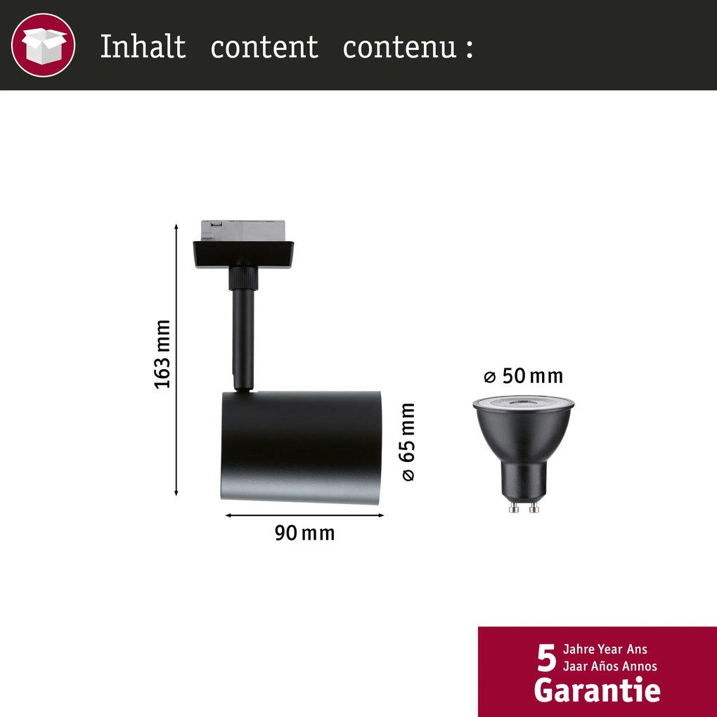 Paulmann 95664 Luxe, spot pro Urail system, Zigbee 4,8W GU10 RGBW + stmívatelné, matná černá