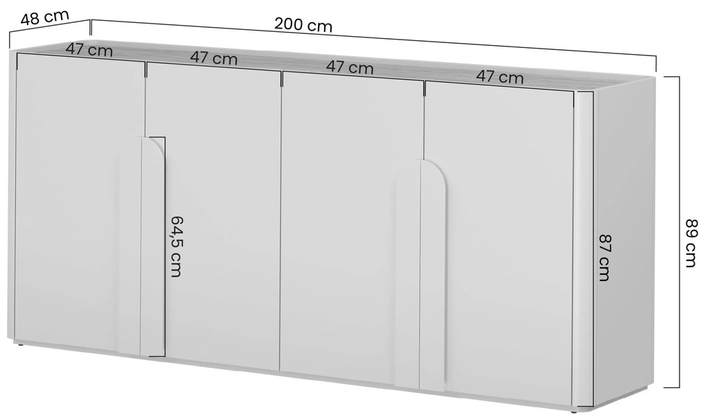 Komoda Amilio 200 cm - kašmírová / dub olejovaný / úchytky dub světlý