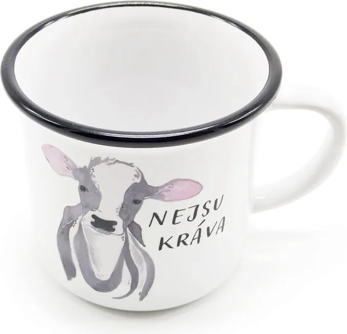 Keramický hrnek Nejsu kráva, 250 ml – s humorným motivem krávy, autorský design, ve stylu plecháčku