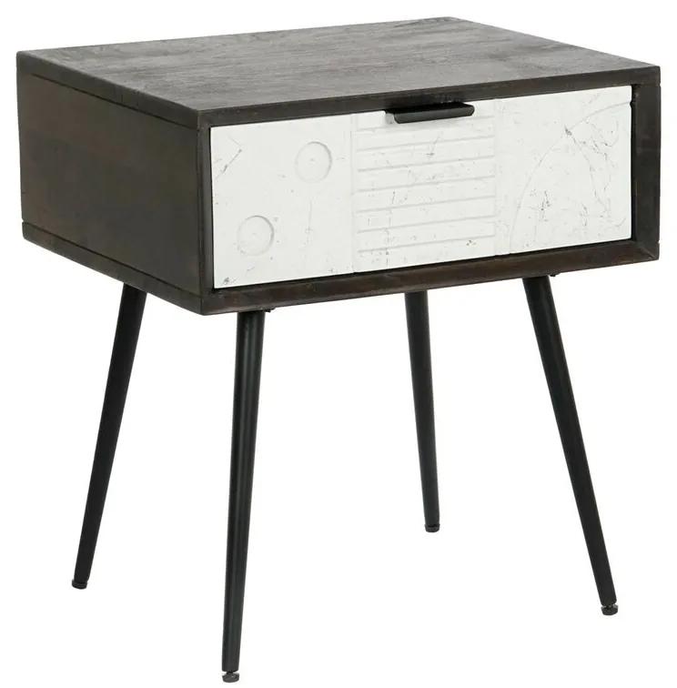 DKD Home Decor Noční stolek 45 x 38 x 50 cm Černý Kov Bílý mangové dřevo Wengue